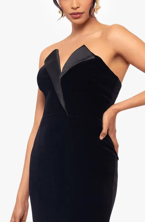 Betsy & Adam Velvet Strapless Tuxedo Gown