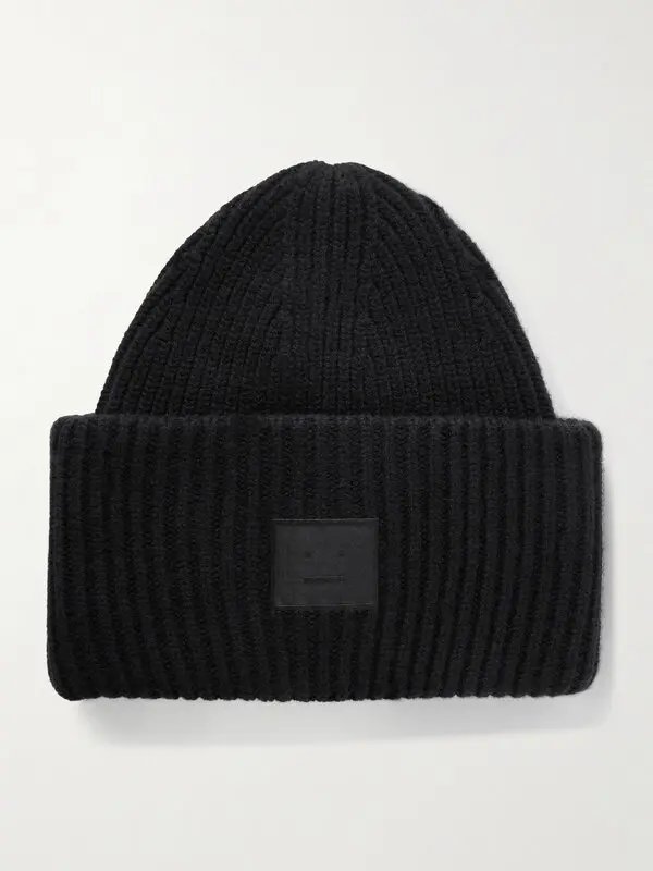 Acne Studios Appliquéd Ribbed Wool And Yak Hair-blend Beanie - Black