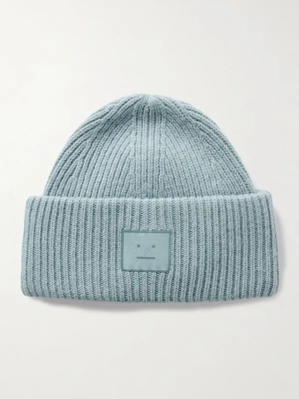 Acne Studios Appliquéd Ribbed Wool And Yak Hair-blend Beanie - Blue