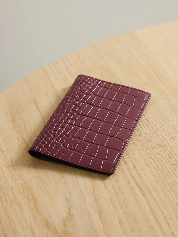 Smythson Mara Croc-effect Leather Passport Holder - Burgundy