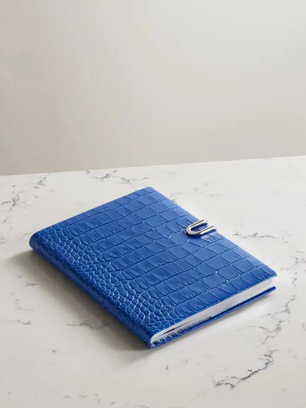 Smythson Mara Panama Croc-effect Leather Diary - Blue