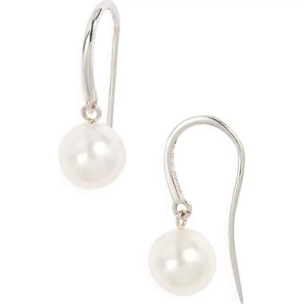 Nordstrom 14k Gold Akoya Pearl Drop Earrings - White- 14k White Gold
