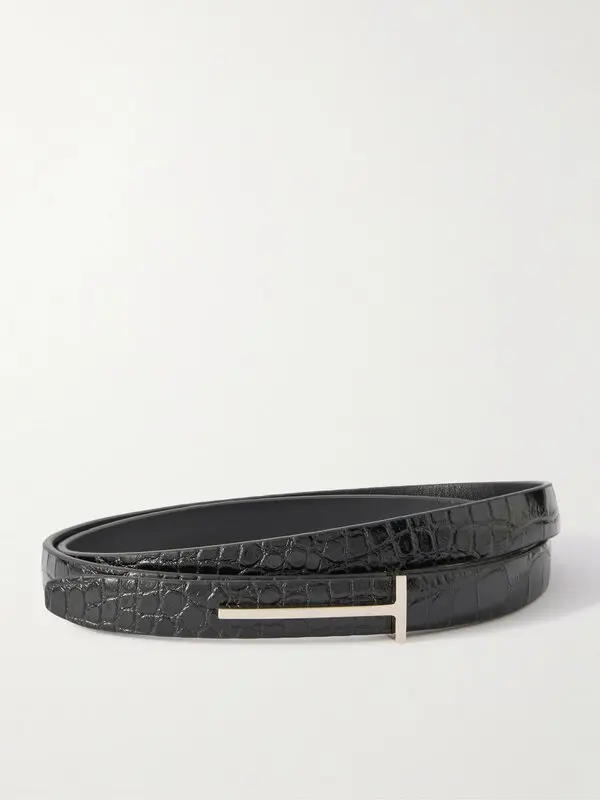 TOM FORD Croc-effect Leather Belt - Black