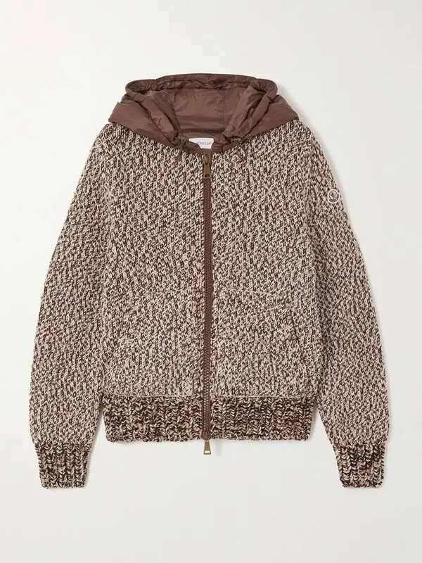 Moncler Hooded Quilted Wool Cardigan - Light Brown