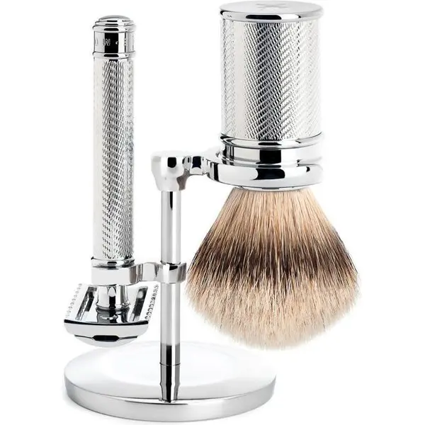 MUHLE Silvertip Badger & Open Comb Safety Razor Shaving Set - Chrome