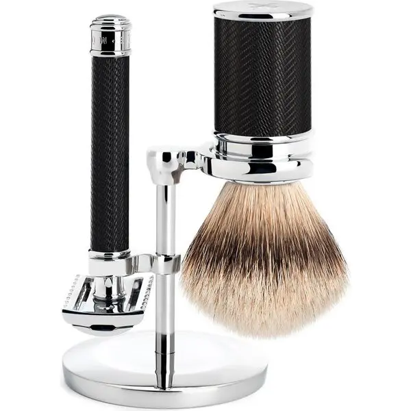 MUHLE Silvertip Badger And Safety Razor Shaving Set - Black And Chrome