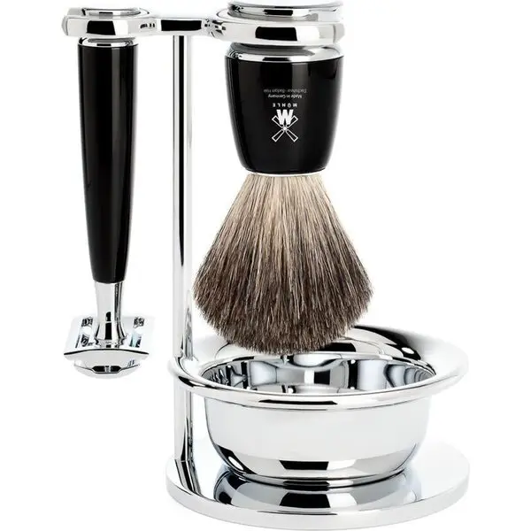 MUHLE Rytmo 4-piece Pure Badger & Safety Razor Shaving Set - Black