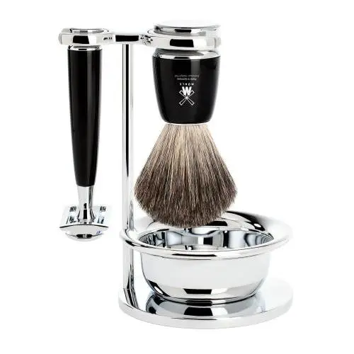 MUHLE Rytmo 4-piece Pure Badger & Safety Razor Shaving Set - Black
