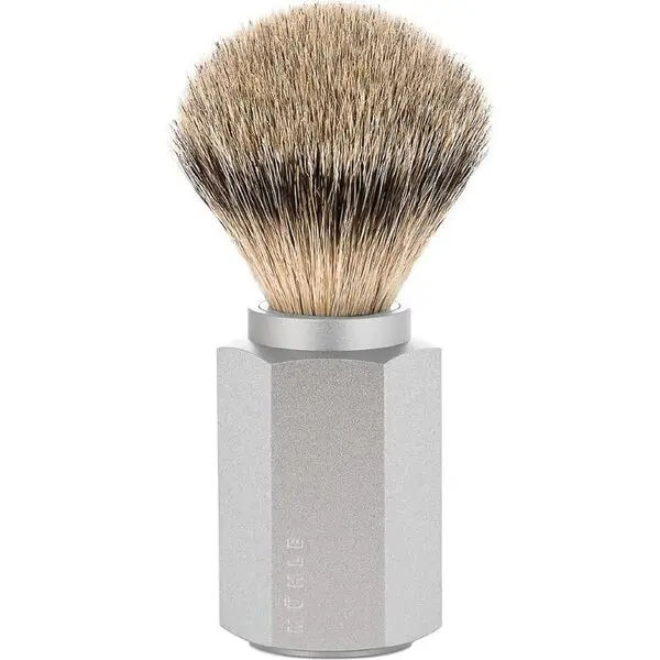 MUHLE Hexagon Handle Tip Badger Shaving Brush - Silver