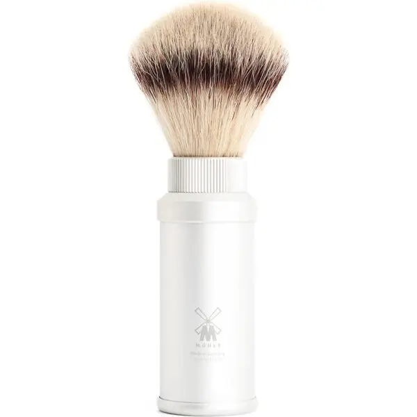 MUHLE Travel Anodized Aluminum Tip Fiber Travel Shaving Brush - Silver