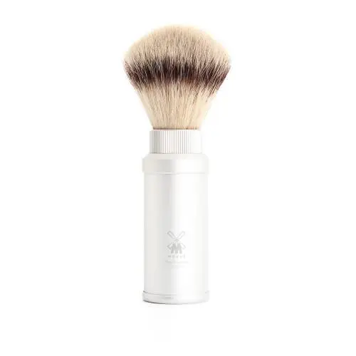 MUHLE Travel Anodized Aluminum Tip Fiber Travel Shaving Brush - Silver