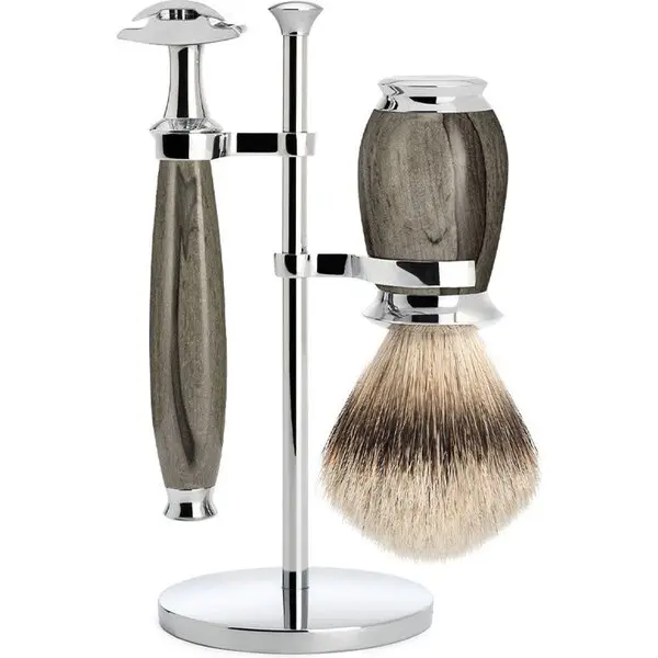 MUHLE Purist Silvertip Badger Brush And Safety Razor Shaving Set - Grained Beech