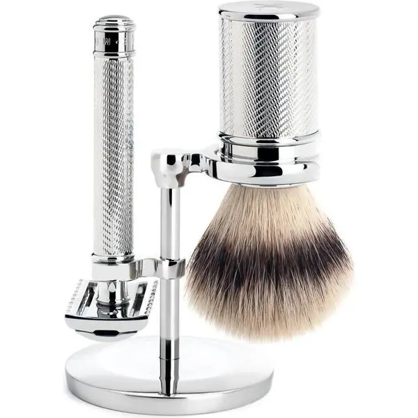 MUHLE Silvertip Fiber & Open Comb Safety Razor Shaving Set - Chrome