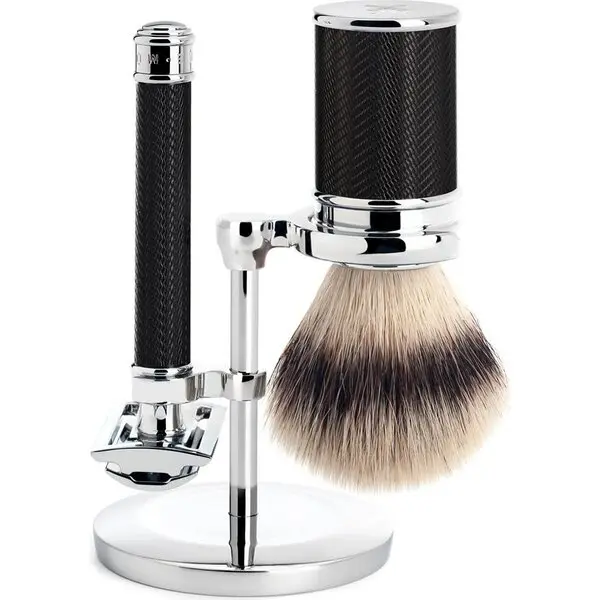 MUHLE Silvertip Fibre Safety Razor Shaving Set - Black And Chrome