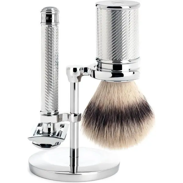 MUHLE Silvertip Fiber & Closed Comb Safety Razor Shaving Set - Chrome
