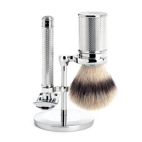 MUHLE Silvertip Fiber & Closed Comb Safety Razor Shaving Set - Chrome