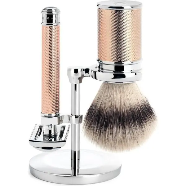 MUHLE Silvertip Fiber And Open Comb Safety Razor Shaving Set - Rose Gold