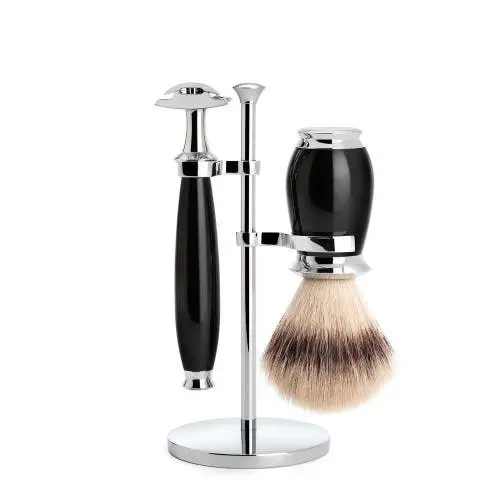 MUHLE Purist Silvertip Fiber & Safety Razor Shaving Set - Black