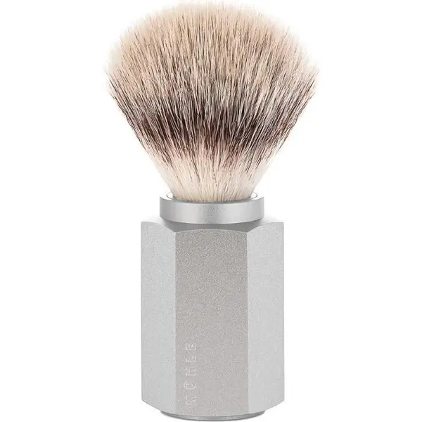 MUHLE Hexagon Handle Tip Fiber Shaving Brush - Silver