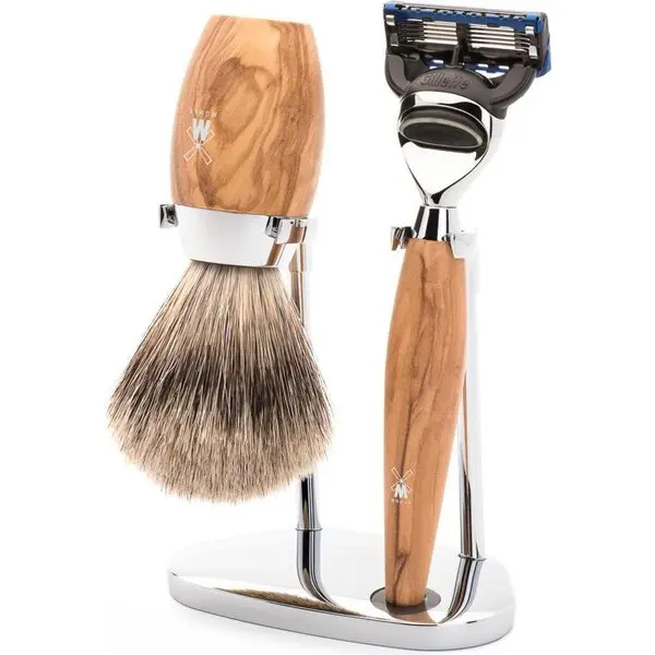 MUHLE Kosmo 3-piece Fine Badger & Fusion Shaving Set - Olive Wood