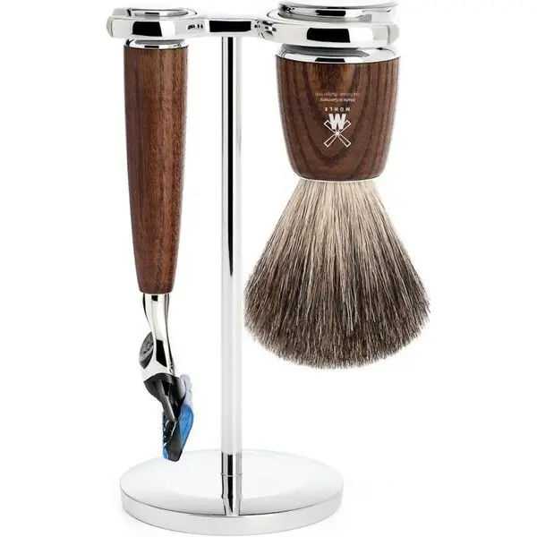 MUHLE Rytmo 3-piece Pure Badger & Fusion Shaving Set - Steamed Ash
