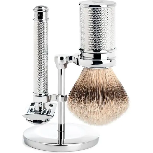 MUHLE Silvertip Badger And Closed Comb Safety Razor Shaving Set - Chrome
