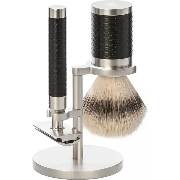 MUHLE Rocca Stainless & Black 3-piece Silvertip Fiber & Safety Razor Shaving Set - Steel