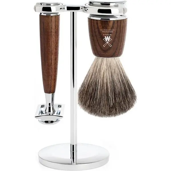 MUHLE Rytmo 3-piece Pure Badger & Safety Razor Shaving Set - Steamed Ash