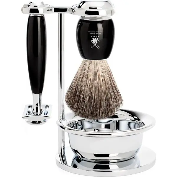 MUHLE Vivo Resin 4-piece Pure Badger & Safety Razor Shaving Set - Black