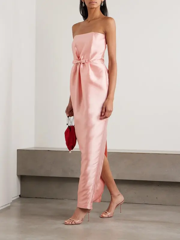 Bernadette Lenette Bow Strapless Gown, Warm Pink, Women's, 42, Evening Formal Gala Gowns Mother of The Bride Groom Strapless Gowns