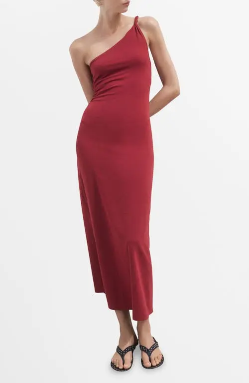 Mango Ruched One-shoulder Maxi Dress - Burgundy