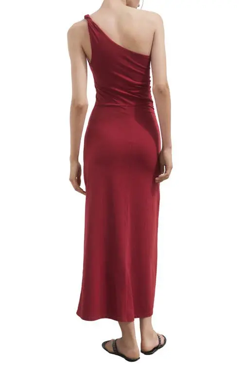 Mango Ruched One-shoulder Maxi Dress - Burgundy