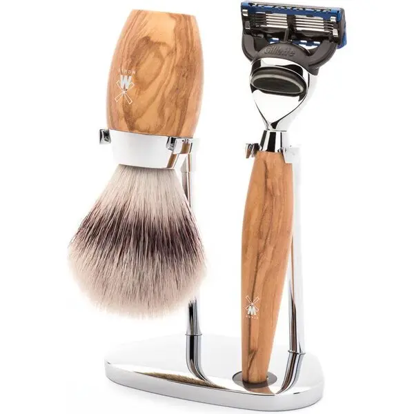 MUHLE Kosmo 3-piece Silvertip Fiber & Fusion Shaving Set - Olive Wood