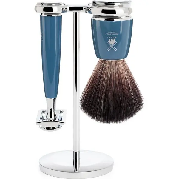 MUHLE Rytmo Black Fibre Safety Razor Shaving Set - Petrol Blue