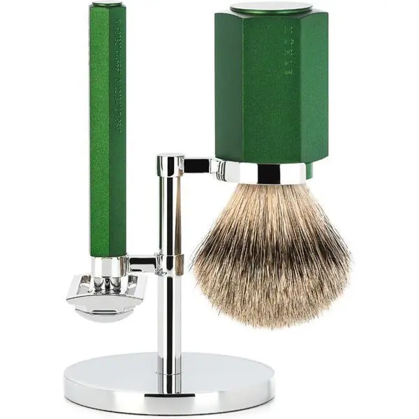 MUHLE Hexagon 3-piece Silvertip Badger Shaving Set - Forest