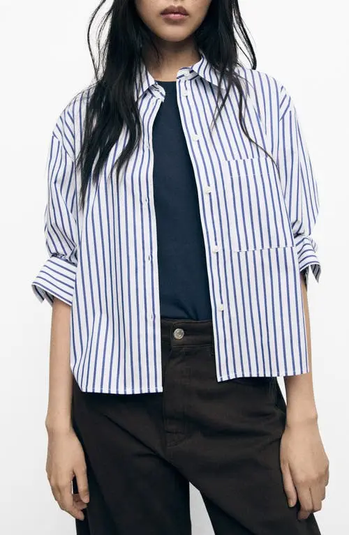 Mango Stripe Crop Button-up Shirt