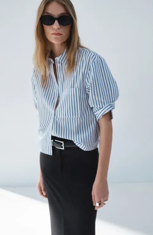 Mango Stripe Crop Button-up Shirt