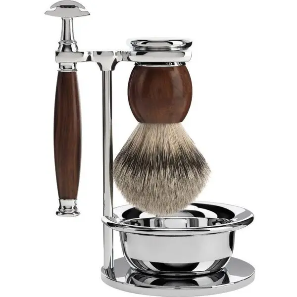 MUHLE Sophist 4-piece Silvertip Badger & Safety Razor Shaving Set - Ironwood