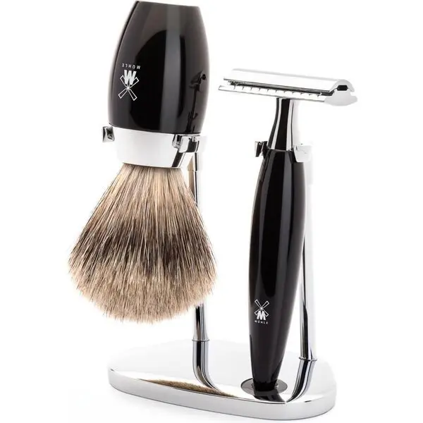 MUHLE Kosmo 3-piece Fine Badger & Safety Razor Shaving Set - Black