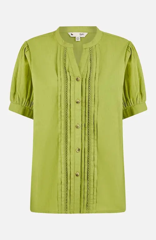 YUMI Cotton Pleated Short Sleeve Shirt - Green