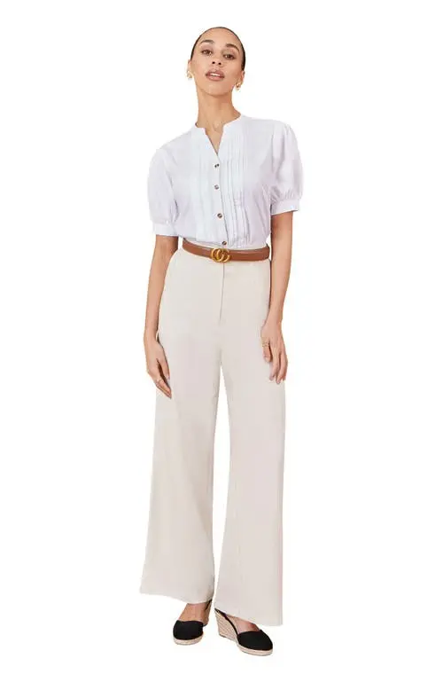 YUMI Cotton Pleated Short Sleeve Shirt - White