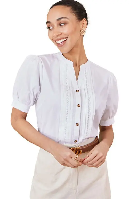 YUMI Cotton Pleated Short Sleeve Shirt - White