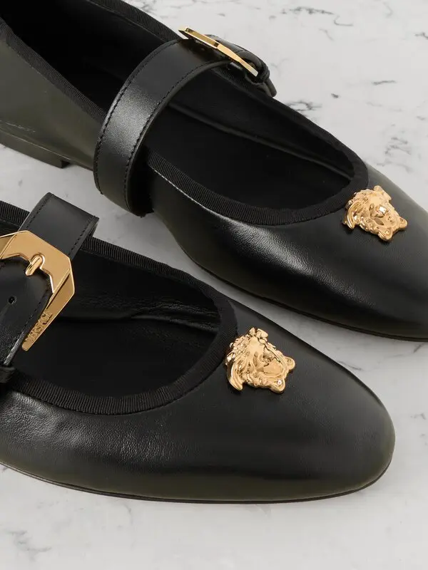 Versace Embellished Leather Ballet Flats