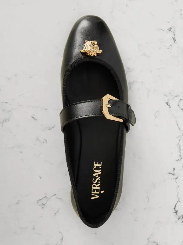 Versace Embellished Leather Ballet Flats