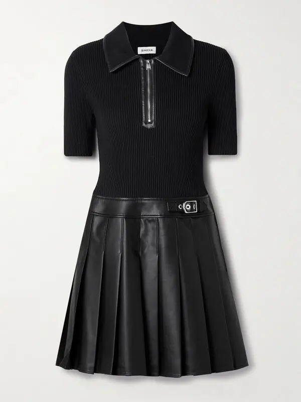 Simkhai Linnie Ribbed-knit And Pleated Mini Dress