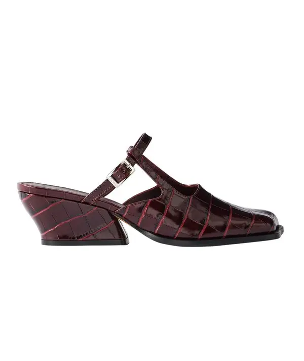 Loewe Onda Croc-effect Leather Mules - Burgundy