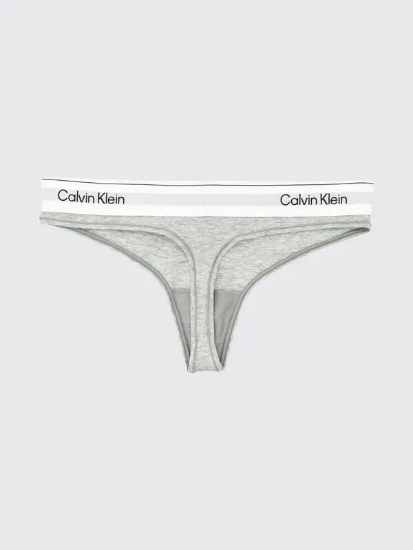 Calvin Klein Cotton And Modal Blend Thong With Logo Waistband - Grey
