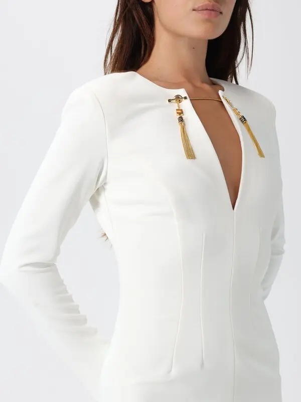Elisabetta Franchi Long Sleeve Midi Dress With Gold Tassel Detail - Black