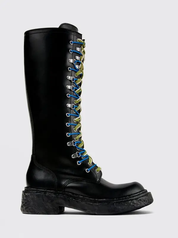Camper Knee High Lace Up Boots - Black