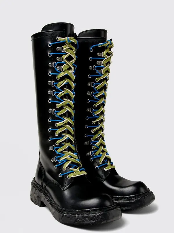 Camper Knee High Lace Up Boots - Black